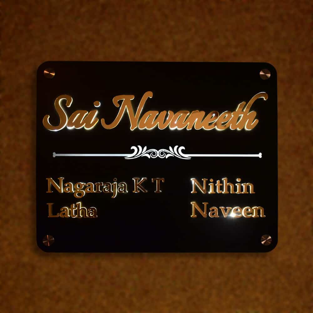 Simple Elegant Name Plate Metal LED Home Name Plate Design 