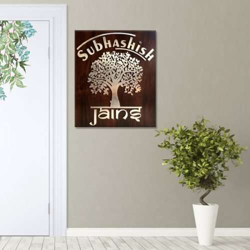Artistic Tree Pattern Wooden & Stainless Steel Name Plate - Customized ...