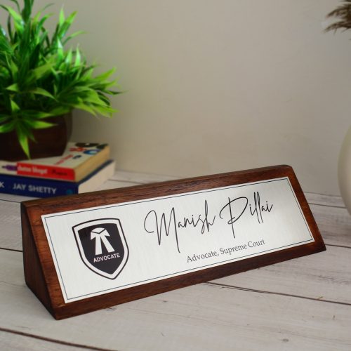 Aesthetic Teak Wood Desk Name Plate (Silver) - Corporate Office ...