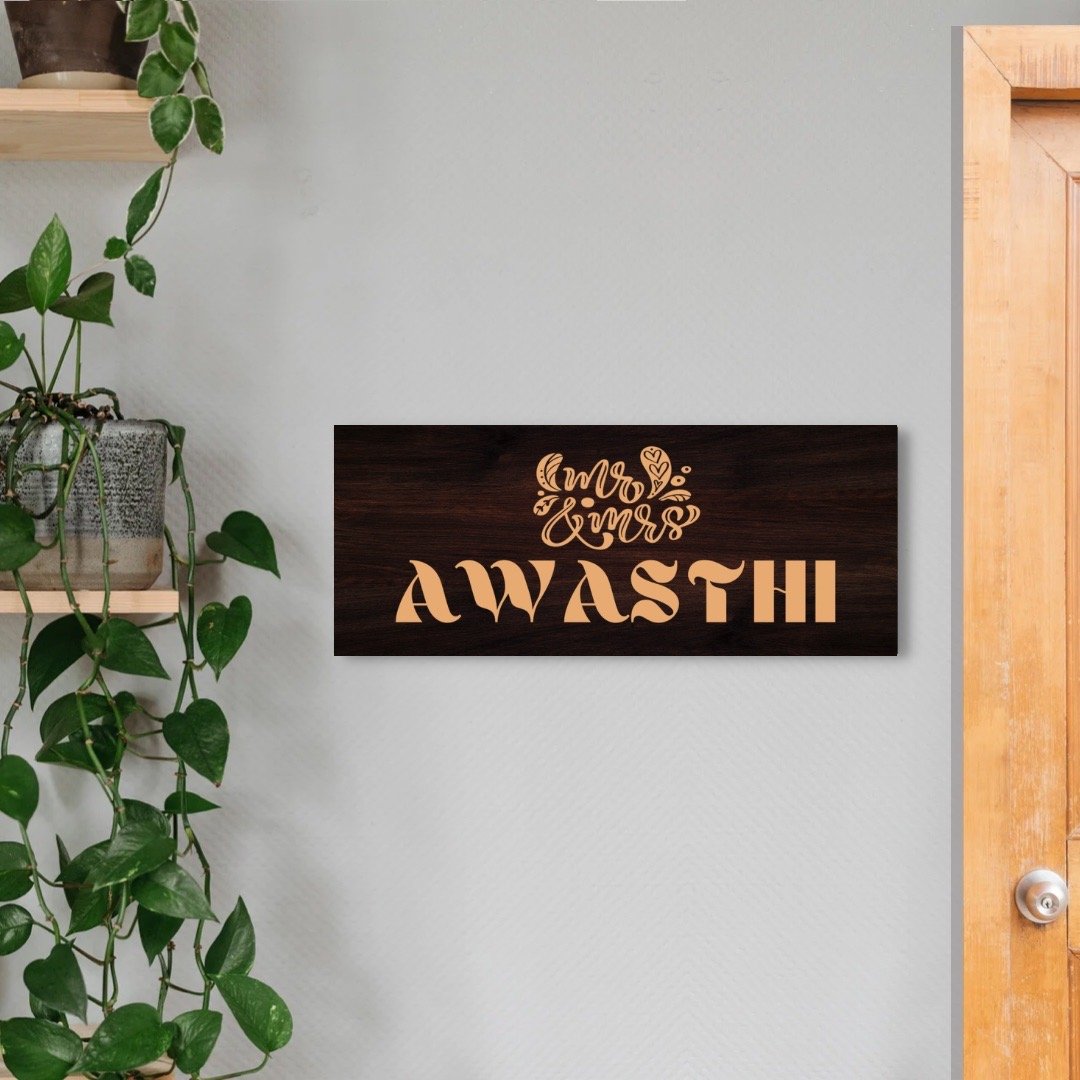 Mr & Mrs Dark Brown Wooden Engraved Name Plate – Customized Nameplates ...