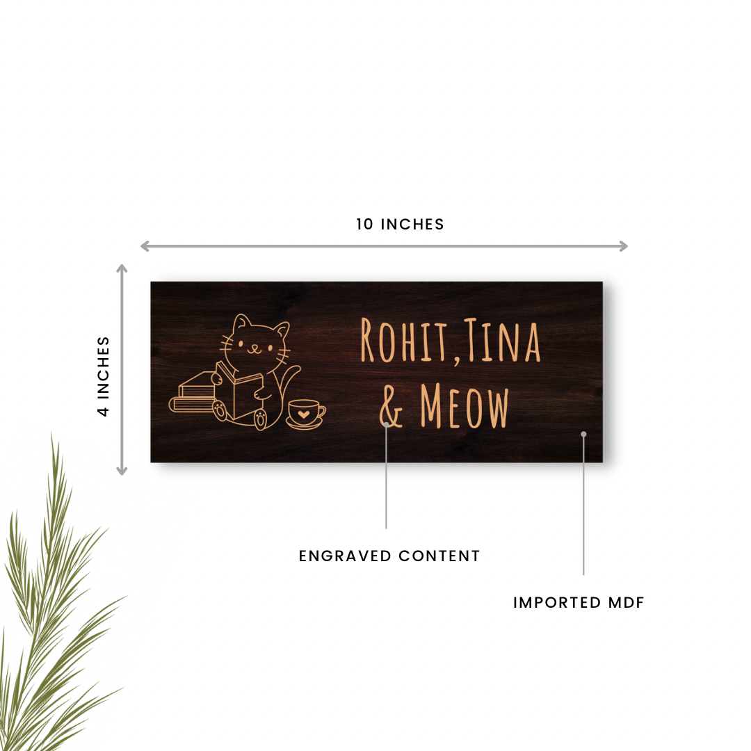 Kitty Dark Brown Wooden Engraved Name Plate – Customized Nameplates for ...